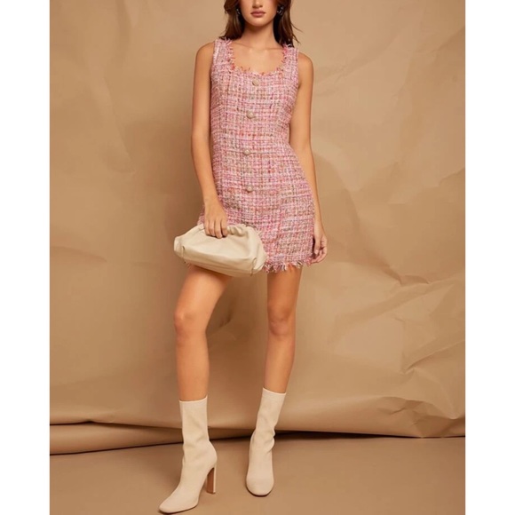 Mile High Clozet | Dresses | Beatrice Unity Button Raw Hem Tweed Dress ...